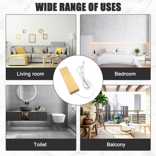 Houten LED-sokkel voor kristalkunst - 3 stuks verlichte displaybasis ...