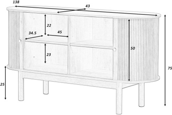 Gotagee Dressoir, ladekast Dressoir met schuifdeuren en grenenhouten ...