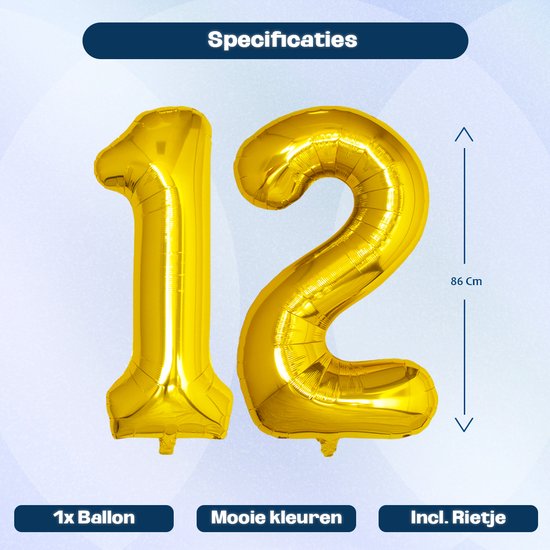 Folie Ballon Cijfer 12 Jaar Goud Verjaardag Versiering Helium Cijfer ...