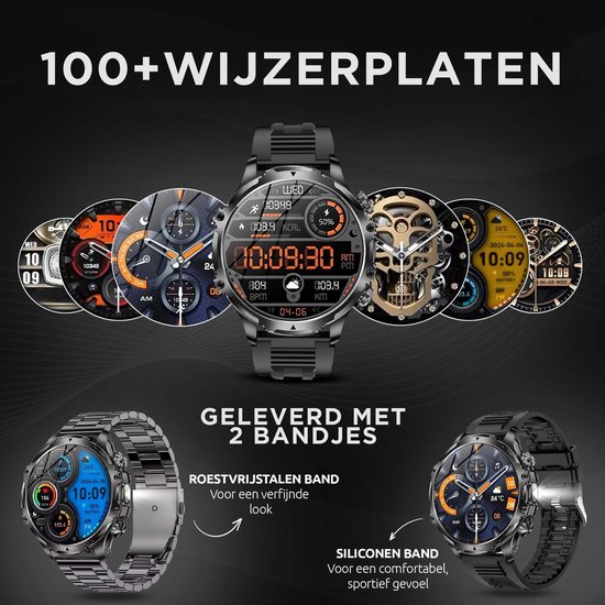 Royal Empire Smartwatch Heren - 53mm Sport Smartwatch - RVS & TPU Band ...