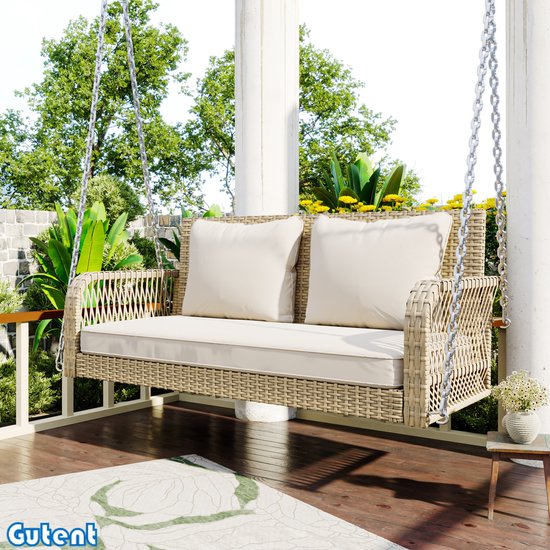 Gutent Tuin hangstoel - Beige rotan - Beige zitkussen - 2 zittingen ...