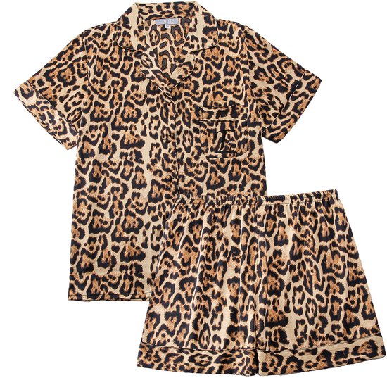 Emilie collection - pyjamaset - panterprint - satijn - dames shortama ...