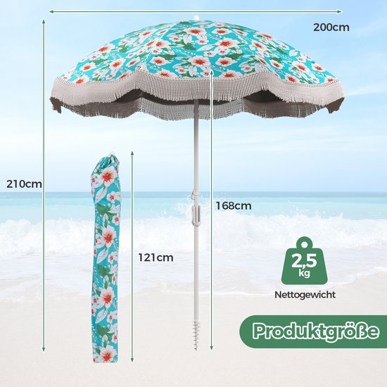 COSTWAY Parasol strand, strandparasol met franjes, UPF 50+, 30 ...