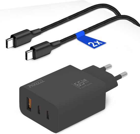 65W USB C Lader met 3 Poorten (2x USB-C, 1x USB-A) – Inclusief 2x USB C ...