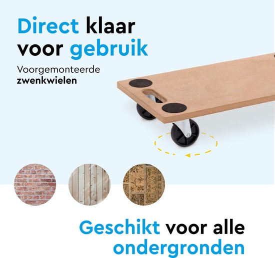 Brasq Meubelroller - 200 KG - Met zwenkwielen - FSC-gecertificeerd hout ...