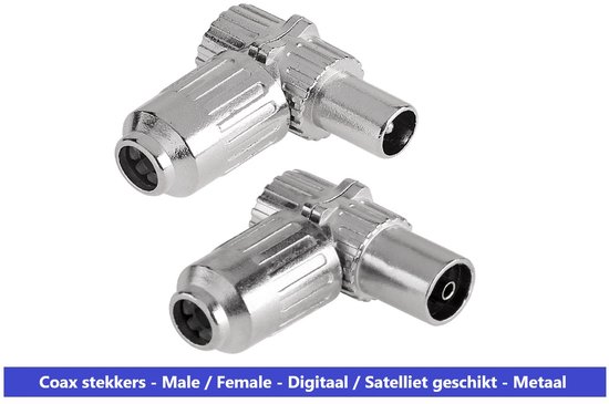 COAX STEKKERS SET - 1 MALE / 1 FEMALE - METAAL - DIGITAAL EN SATELLIET ...