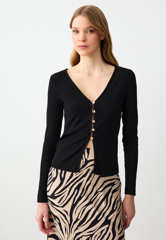 Jimmy Key Gebrek Geribbelde V-Hals Button-Up Blouse | bol