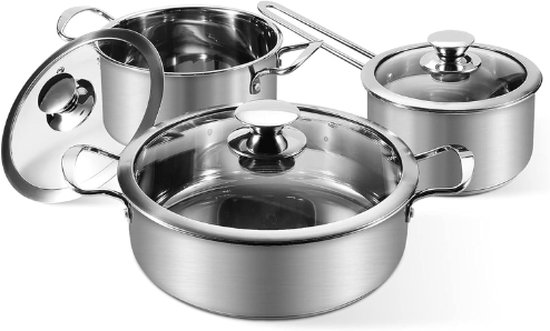 6 Stuks Potten en Pannen Set - Roestvrij Stalen Pannenset - Anti-aanbak ...