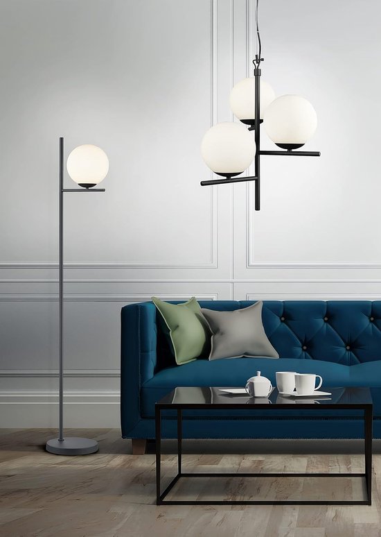 Elegante Vloerlamp - modern design - 1 stuk - zwart - metaal - glas | bol