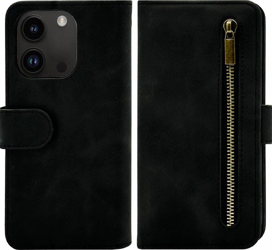 Zip Wallet Bookcase - iPhone 14 Pro - Book Case met ritsje - Zwart | bol