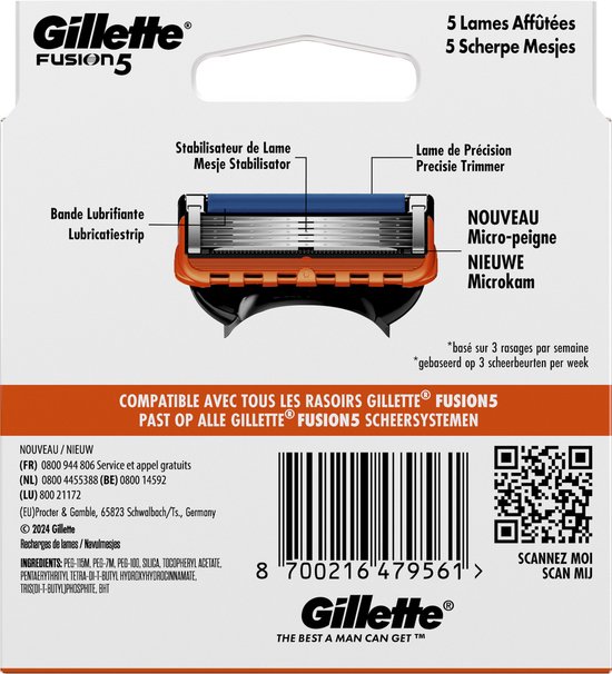 Gillette Fusion Scheermesjes - 8 stuks - Voor mannen - Gladde ...