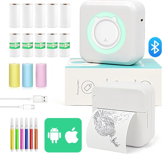 Mini Printer - Sticker Printer - Groen - Fotoprinter voor Smartphone ...