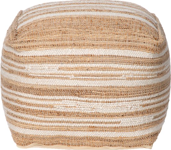 Atmooz Poef Bykes - 50x50x40 cm - Jute & Wol - Wit/Grijs | bol
