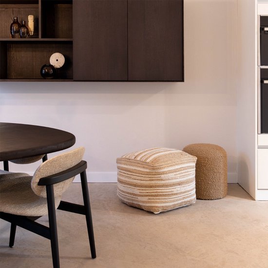 Atmooz Poef Bykes - 50x50x40 cm - Jute & Wol - Wit/Grijs | bol