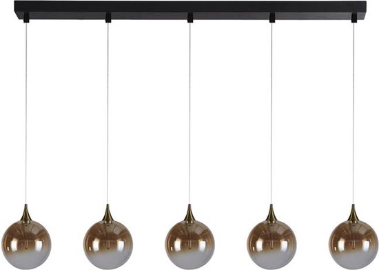 Alchemy Hanglamp 5 lichts zwart/goud met amber glas 3000k - Modern ...