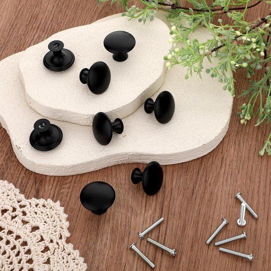 Set of 12 Black Cabinet Knobs with Screws for Single Hole Bedside Table ...