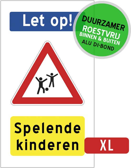 Pictogram/ bord Dibond XL | "Let op! Spelende kinderen" | 27 x 50 cm ...