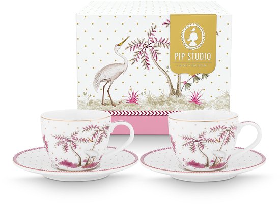 Pip Studio-Set/2 Espresso Cups & Saucers Jolie Dots Gold Pink 120ml ...