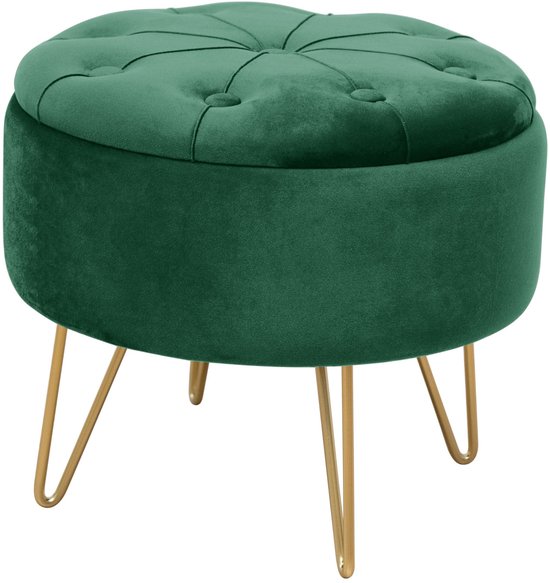 Fluwelen Groene Poef Caro met Gouden Basis - Ouvrirend Design ...