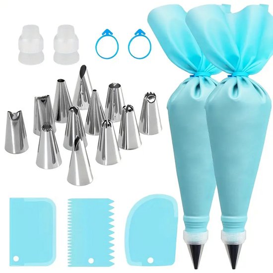 Spuitzak met Spuitmondjes - 21 delige set - Complete set - Blauw | bol