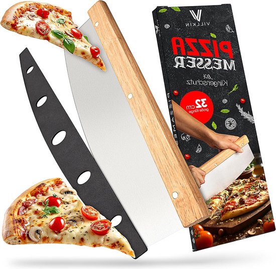 Pizzames 32 cm lemmet - Scherpe pizzasnijder roestvrij staal houten ...