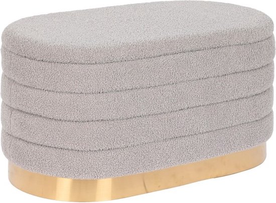 Bank Poef Teddy met opbergruimte – Goudkleurige bies – Grijs – L80 x ...