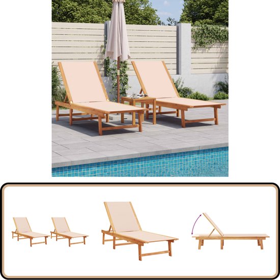 vidaXL Ligbedden - 2 stuks - Acaciahout - Crème Ligbed - Lounge Stoel ...
