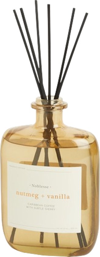 Luxe Geurstokjes EDWARD XL Nutmeg + Vanilla - Roze - Glas - 400 ml - Diffuser | bol