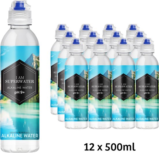 Alkaline Water pH 9+ 500ml sportdop 12-pack I am Superwater x 3 ...