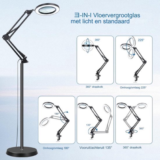 Vloer Loeplamp - Tafelloep - Verstelbaar Design Met Vergroting Voor ...