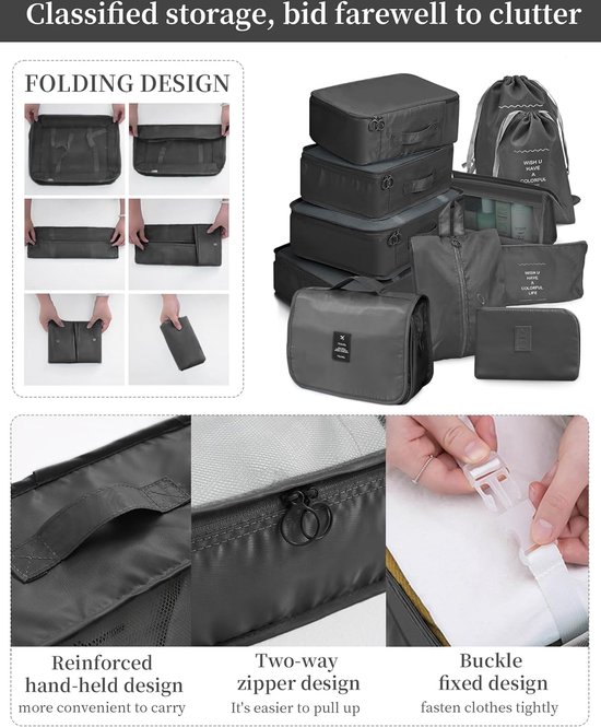 Kofferorganizer, 11 stuks, Packing Cubes, Lichtgewicht reisbagage ...