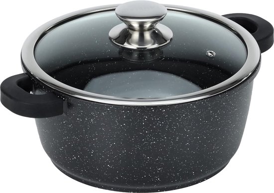 Kookpot 24 cm – Gegoten aluminium – Steenlook coating – Met glazen ...