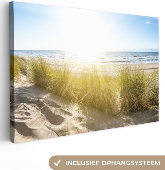 Canvas schilderij strand en duinen 180x120 - Kamer decoratie accessoires wadden zee -... | bol