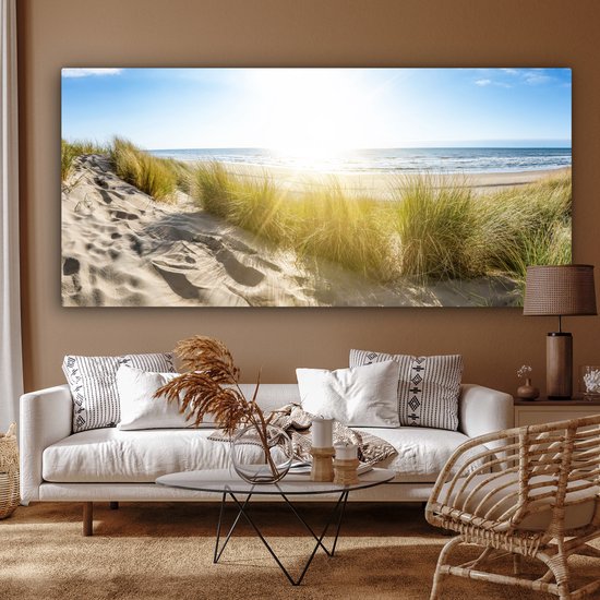 Canvas Schilderij Strand - Duin - Zon - Zee - Zomer - 160x80 cm - Wanddecoratie | bol