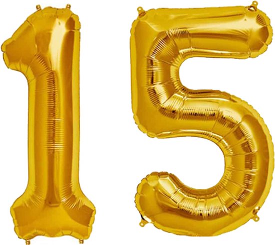 Folieballon Cijfer 15 Goud - 86 cm | bol