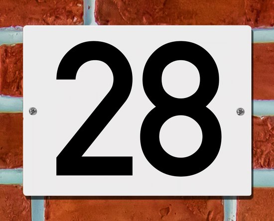 Huisnummerbord Wit - Nummer 28 - 15 x 12 cm - incl. bevestiging ...