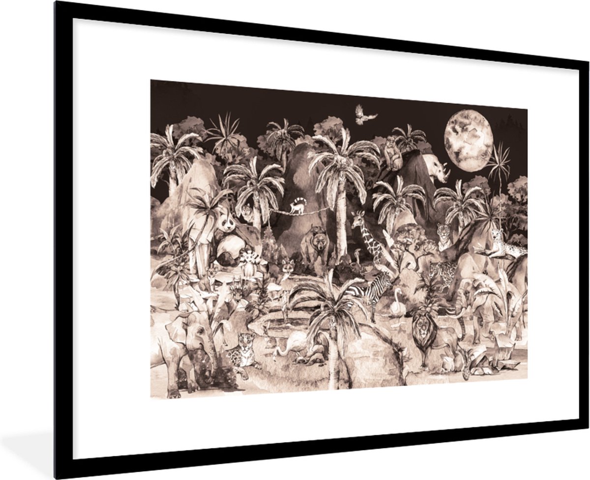 Poster kinderen - Poster in fotolijst kinderen - Jungle - Dieren ...