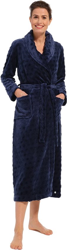 Blauwe lange badjas Pastunette - fleece dames badjas - luxe & kwaliteit ...