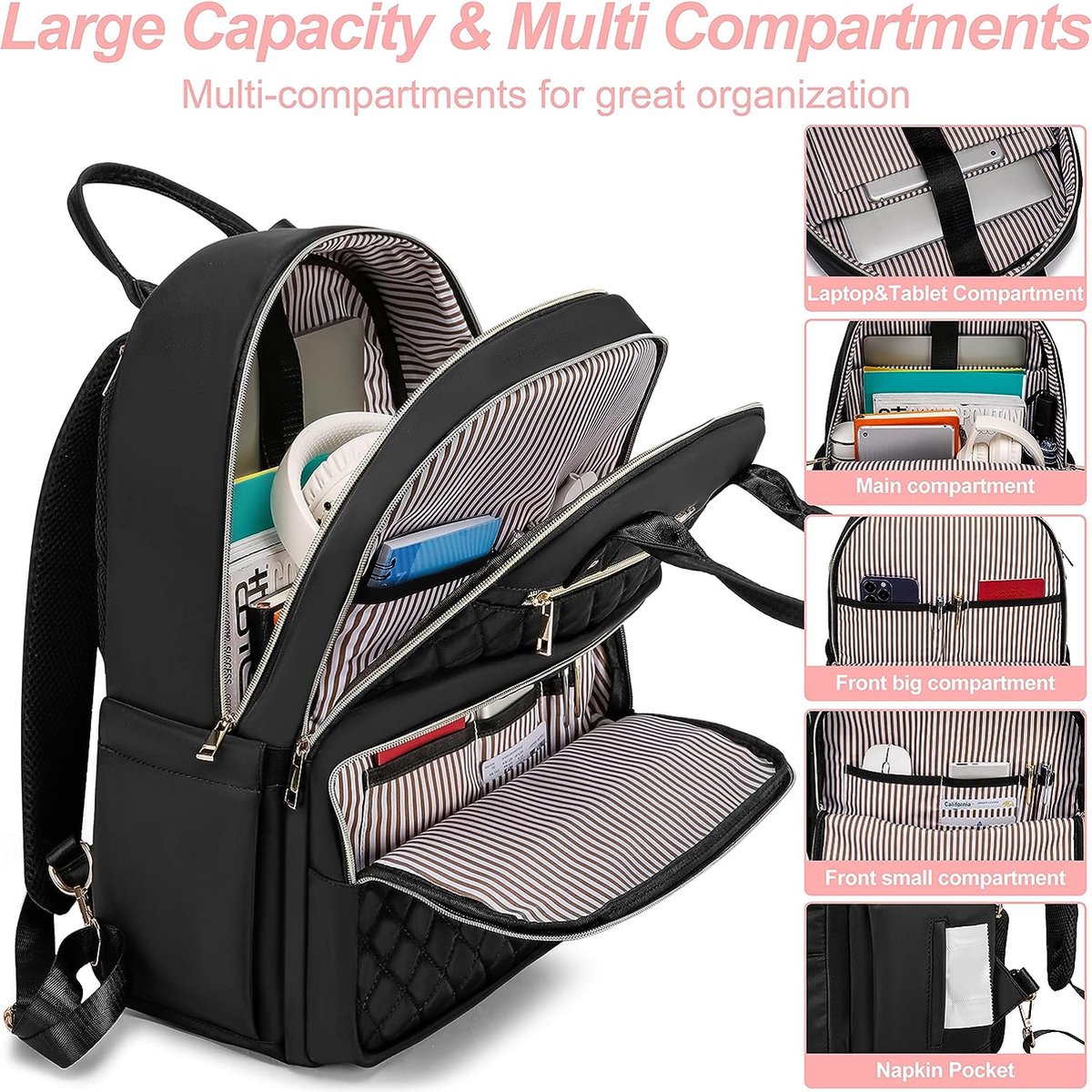 Cafele Reis Laptop Rugzak - Rugzak met usb poort - Rugtas Dames - Grote ...