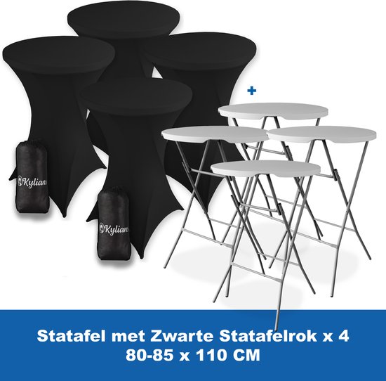 Statafel x 4 + Statafelrok Zwart x 4 - ∅ 80-85 x 110 cm – Statafels Inklapbaar –... | bol