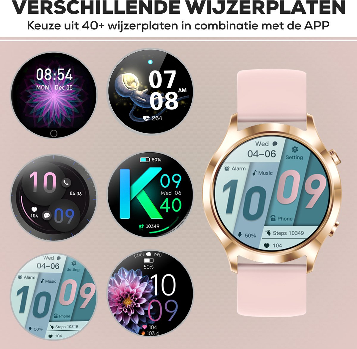 Smartwatch Rose Goud - Dames & Heren - Bloeddrukmeter & Stappenteller ...