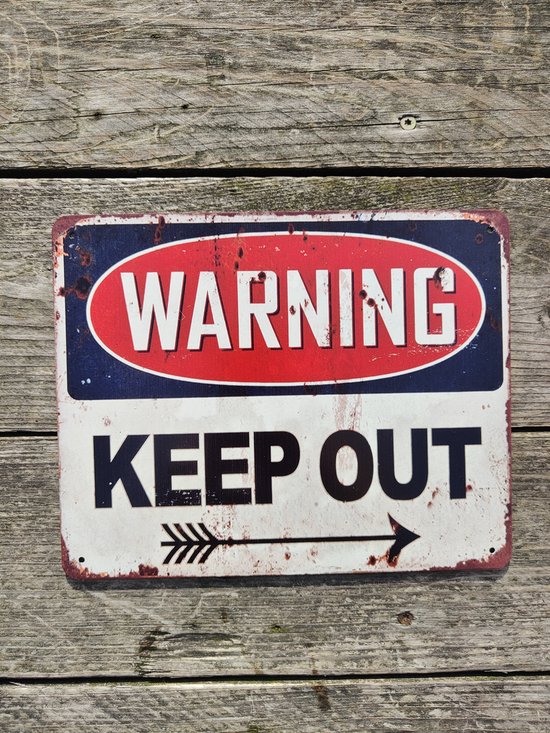 Tekstbord | Warning - Keep out | Wandbord | Metaal | 25 x 20 cm | bol