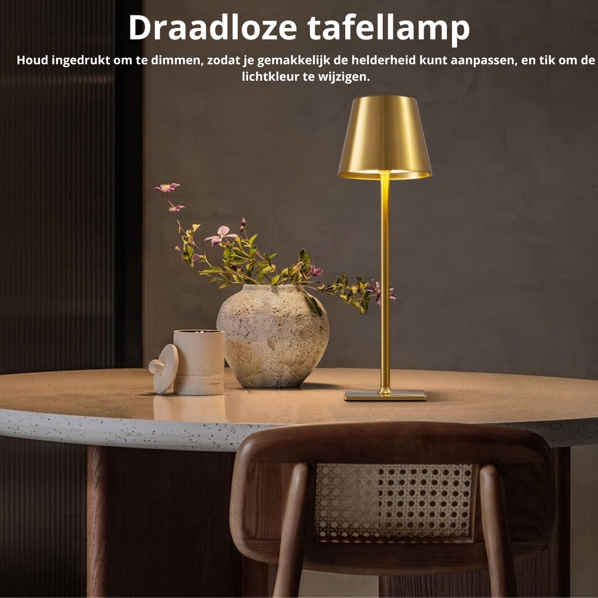 EZmarkt Tafellamp - Oplaadbaar - Bureaulamp - Aluminium - IP54 - Goud | bol