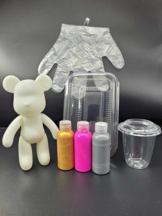 Beer overgieten met verf - Maak je eigen kunstwerk - Beer 18 cm - Set 4 ...