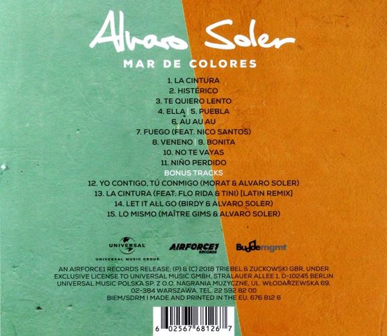 Alvaro Soler: Mar De Colores (PL) [CD], Alvaro Soler | Muziek | bol