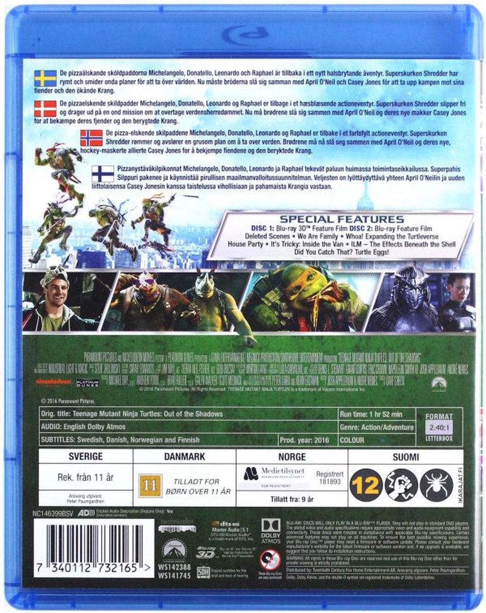 Teenage Mutant Ninja Turtles: Out of the Shadows [Blu-Ray 3D]+[Blu-Ray ...