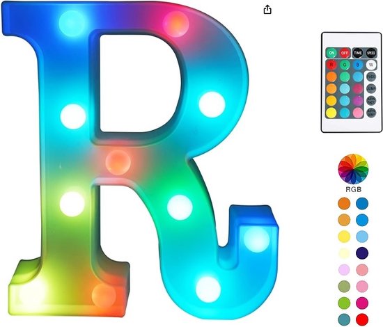 Lichtgevende Letter R - 22 cm - RGB Met Afstandsbediening | bol
