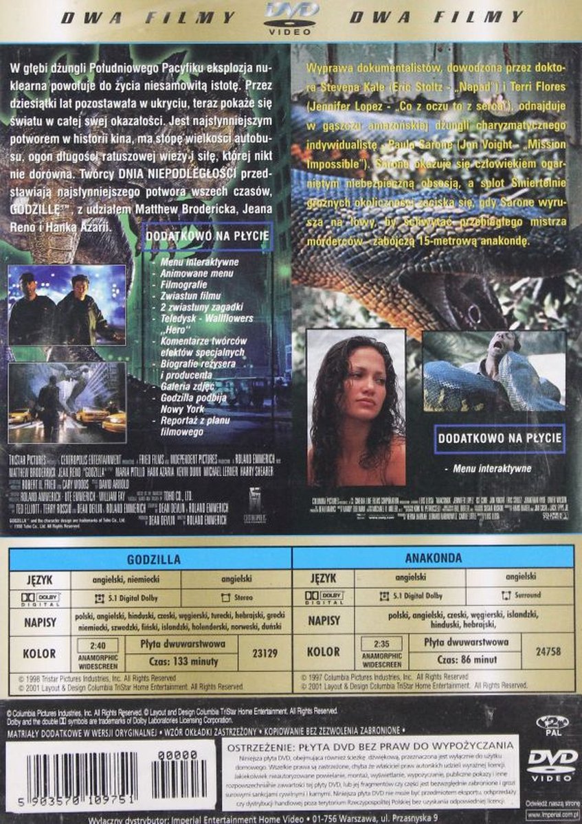 Godzilla / Anakonda Pakiet [2DVD] (Dvd), Lloyd Kino | Dvd's | bol