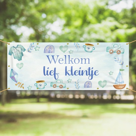 Spandoek - Welkom lief kleintje - geboorte versiering - gender reveal - baby - 150 x 50 cm | bol