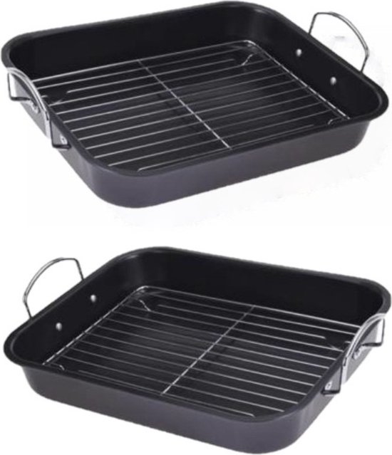 2x stuks zwarte anti-aanbak braadslee met rooster - Non stick zwarte ...